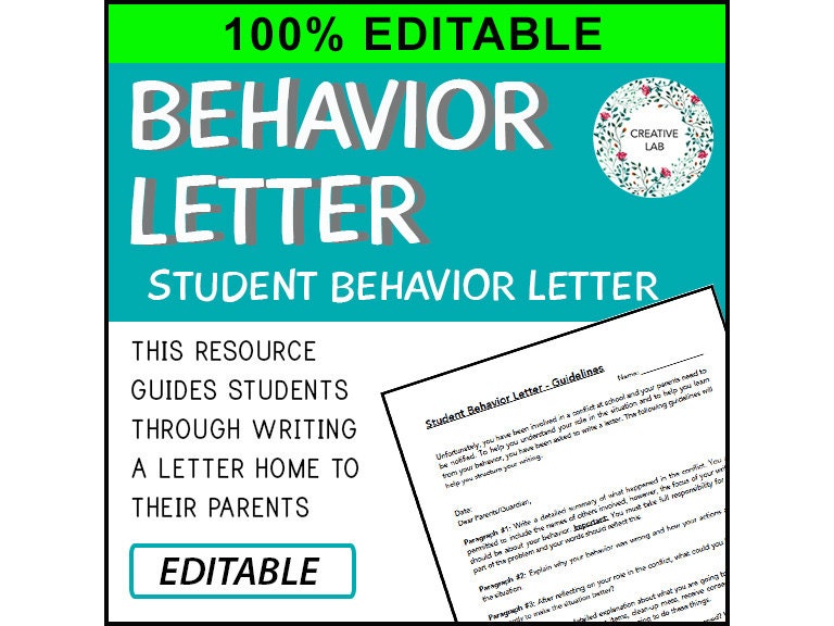 Student Behaviour Letter - To Parents - 100% Editable // Printable Tea ...