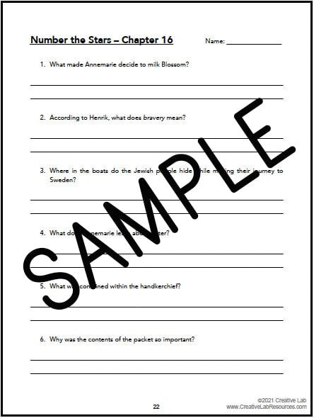 Number the Stars - Chapter Comprehension Questions & Answers – Creative Lab